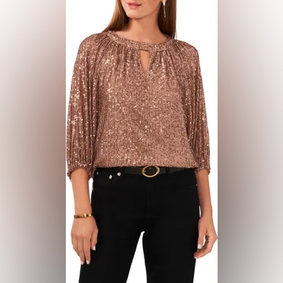 Vince Camuto | Tops | Vince Camuto Sequin Keyhole Neck Blouse | Poshmark
